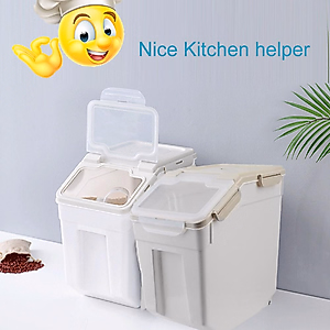 YXQ 25LB Large Flour Storage Container Bin ,2 Pack Airtight Plastic with Wheels Seal Locking Lid Dispenser Organizer Storage Bin with Measuring Cup & Scoop for Flour, Rice, Grain 50LBS Total