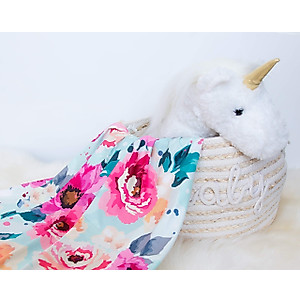 Little Bubbles Baby Swaddle Blanket & Headband Set - Pink Floral Pattern - Newborn Girl Swaddle - Modern Style - Unisex - One Size