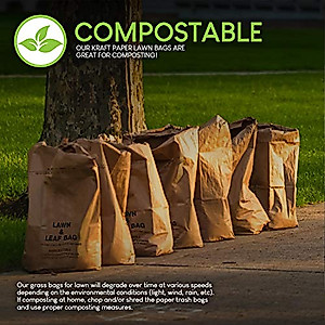 30 Gallon Kraft Lawn and Leaf Bags (10 Pack) Eco-Friendly Heavy Duty Large Paper Trash Bags, Tear Resistant Yard Waste Bags for Grass Clippings, Wet and Dry Leaves, Weeds, and Twigs - Stock Your Home