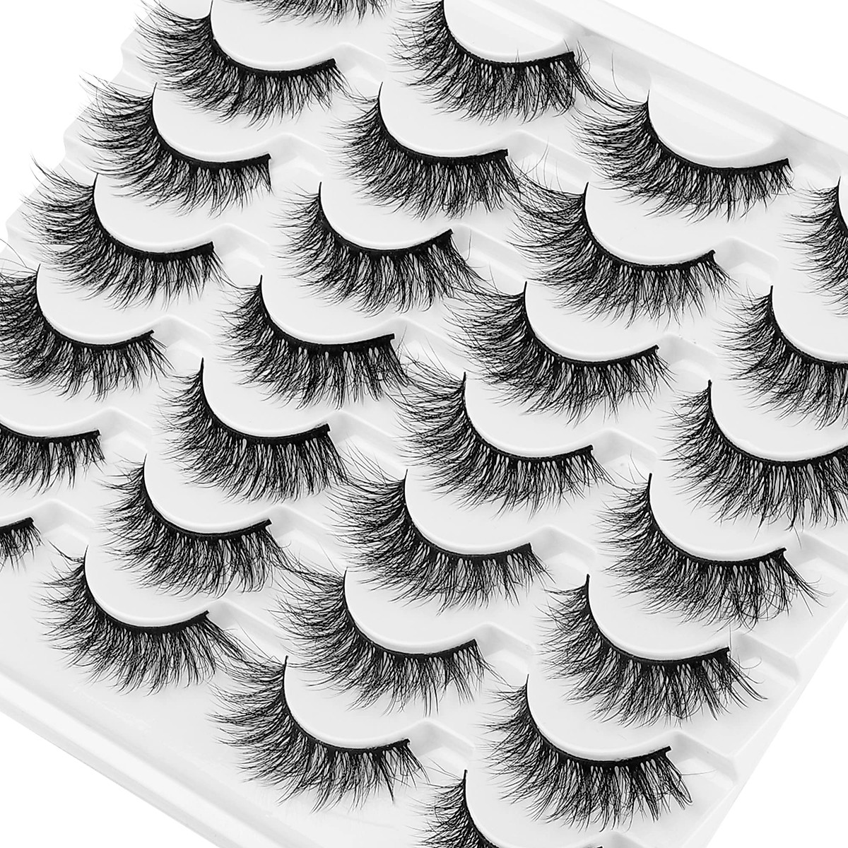 False Eyelashes 15mm Lashes Natural Look 3D Mink Lashes Pack Small Short Cat Eye Lashes Wispy Fluffy Light Volume Fake Eyelashes 14 Pairs Pack