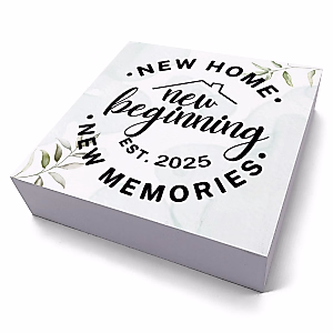 HTBIG House warming Gifts New home, Best Housewarming gifts 2025, Home sweet Home sign, Funny New Home New Memories Ideas Wooden Box Sign Home Living Room Shelf Desk Decoration Gifts 5x5 IN White