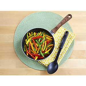 IMUSA USA 9.5" Black Stone Nonstick Fry Pan with Woodlook Handle and Speckled Nonstick Interior
