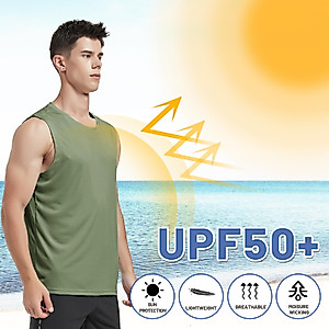MIER Men's Lightweight UPF 50+ Sleeveless Bodybuilding Tank Tops Breathable Fishing Hiking Shirts UV-Proof Ultralight Workout Muscle Tee Olive XL