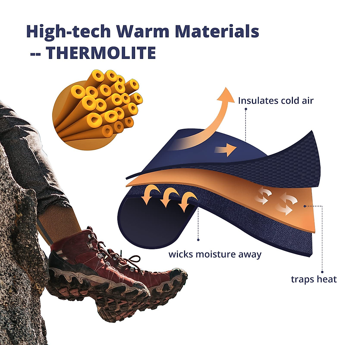 AKASO Warm Wool Ski Socks Mens Women Hiking Socks, Merino Snowboard Socks for Skiing Outdoor Cold Weather (1 Pair)