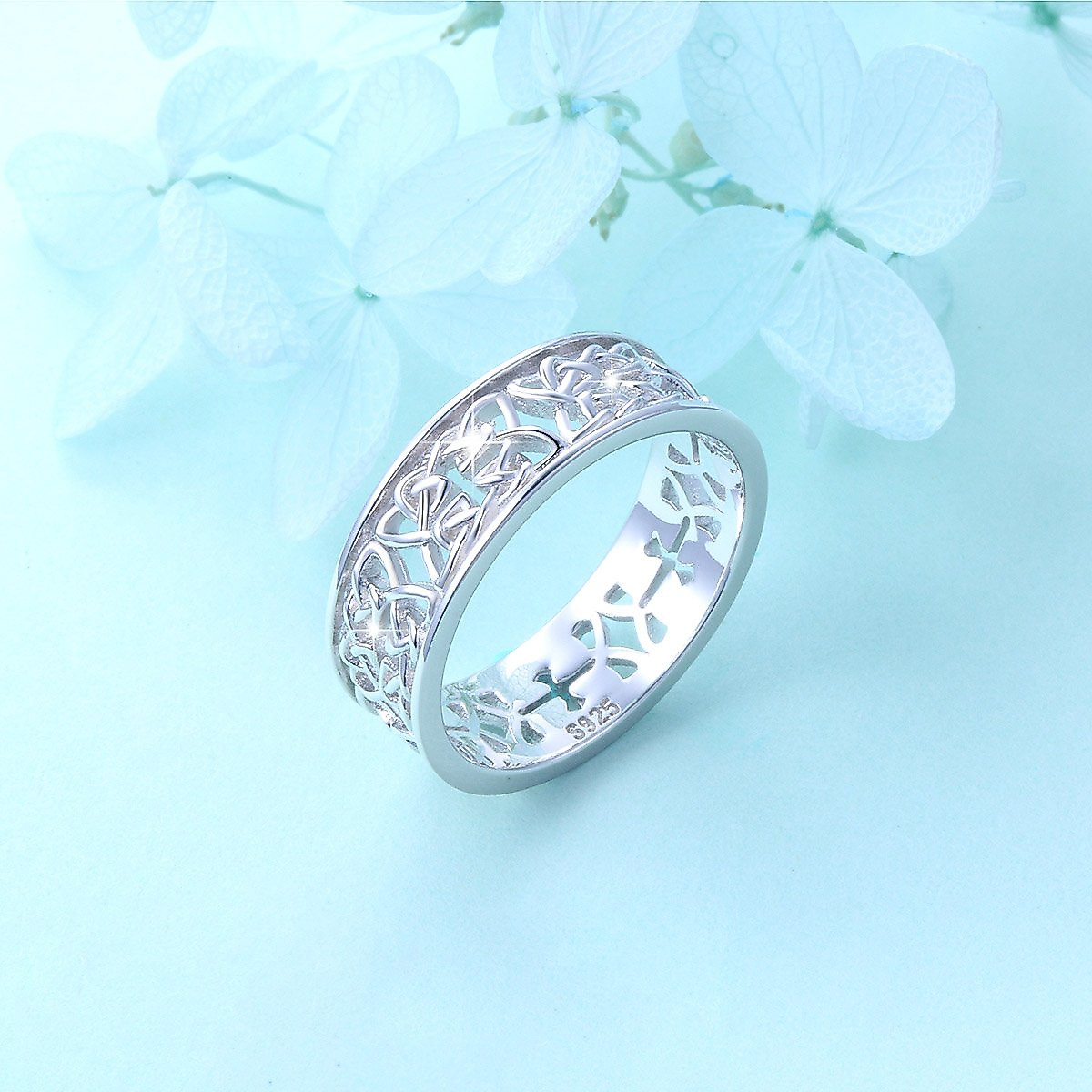 DAOCHONG Nickel-Free 925 Sterling Silver Irish Love Trinity Woven Celtic Knot Band Ring for Women, Size 5 6 7 8 9 10 11(7)