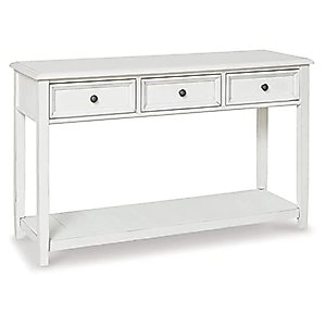 Signature Design by Ashley Kanwyn Farmhouse 3 Drawer Sofa Table, Whitewash
