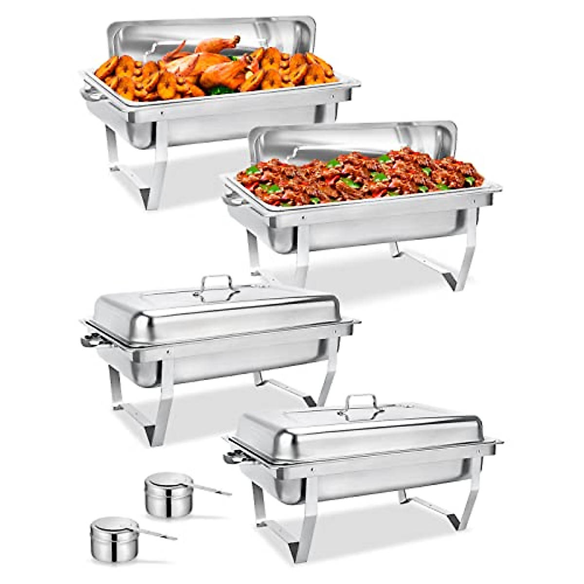 PURECHO Rectangular Chafing Dish Buffet Set, 4 Pack 8 Qt, Stainless Steel Chafer Full Size, Catering Food Warmer with Folding Frame, Ideal for Parties, Wedding, Festival Gathering