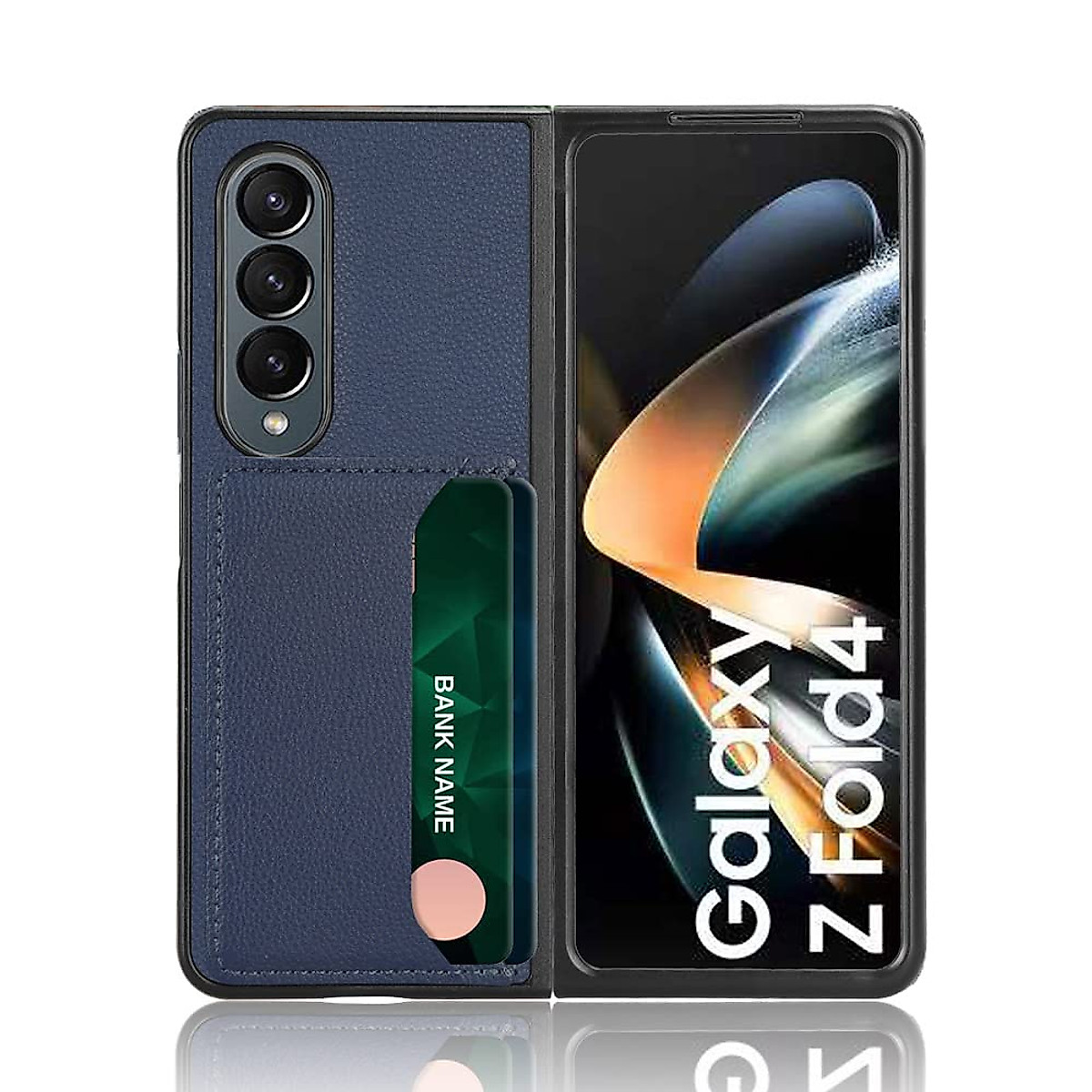 Asuwish Phone Case for Samsung Galaxy Z Fold 4 5G 2022 Cover with Credit Card Holder Slot and Slim Thin Rugged Hybrid Protective Leather Cell Accessories ZFold4 Z4 Fold4 4Z ZFold45G Women Men Blue