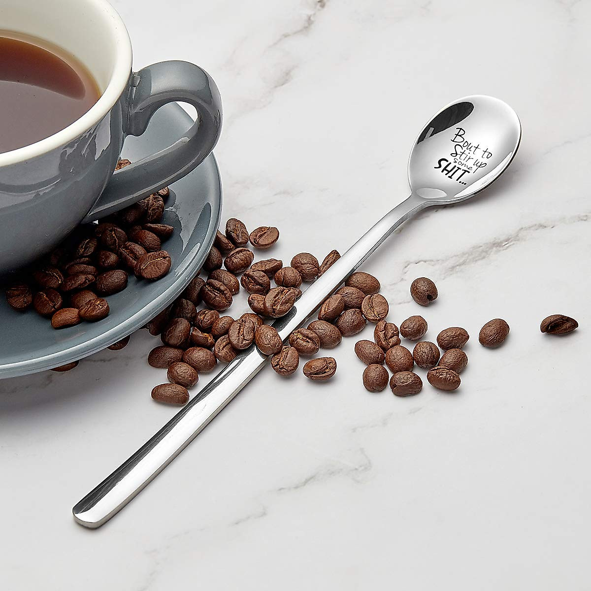 CJ&M Funny Spoons, Bout to Stir Up Some Shit, Laser Engraved Stainless Steel Spoons, Funny Gifts, Gifts For Grandma, Gifts For Mom, Friends,Family, Housewarming