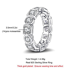 Raivari Moissanite Eternity Wedding Band Ring, 2.8ctw 3.5mm D Color Lab Diamond 18K Gold Plated Silver Ring for Women With Certificate 7