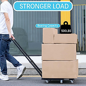Portable Folding Hand Truck - Fully Folded Compact Push Cart, 800lbs Capacity Heavy Duty Dolly Practical Handling Tools for Household Industrial, Noise Reduction Office Moving Truck