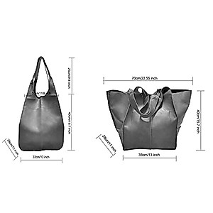 Oversized Soft Leather Shoulder Bag Foldable Hobo Bag Weekend Travel Tote (Grey)