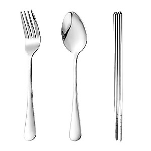 3pcs/set Cutlery Travel Portable Box Flatware Stainless Steel Spoons Forks Chopsticks Dinnerware Sets Kitchen Tableware