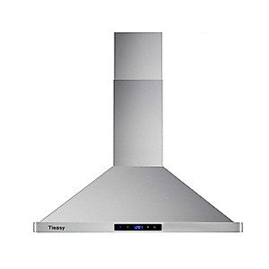 Tieasy Wall Mount Range Hood 30 inch Kitchen Hood 700 CFM with Ducted/Ductless Convertible Duct, Touch Control, Permanent Filters, Stainless Steel, 3 Speed Exhaust Fan, LED Light