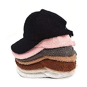 Women Men Winter-Warm Baseball Caps Faux-Lamb-Wool Teddy-Fleece Baseball Hats Adjustable Outdoor Cap (M, Black)