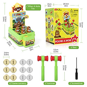 EOKKTOY Arcade Game Mole Toy,Interactive Pounding Toy, Fun Gift for Age 3 4 5 6 7 8+ Years Old Kids,2 Hammers & 12 Game Currency Included, Cartoon Mole Style Fun Halloween Toy with Sound & Light