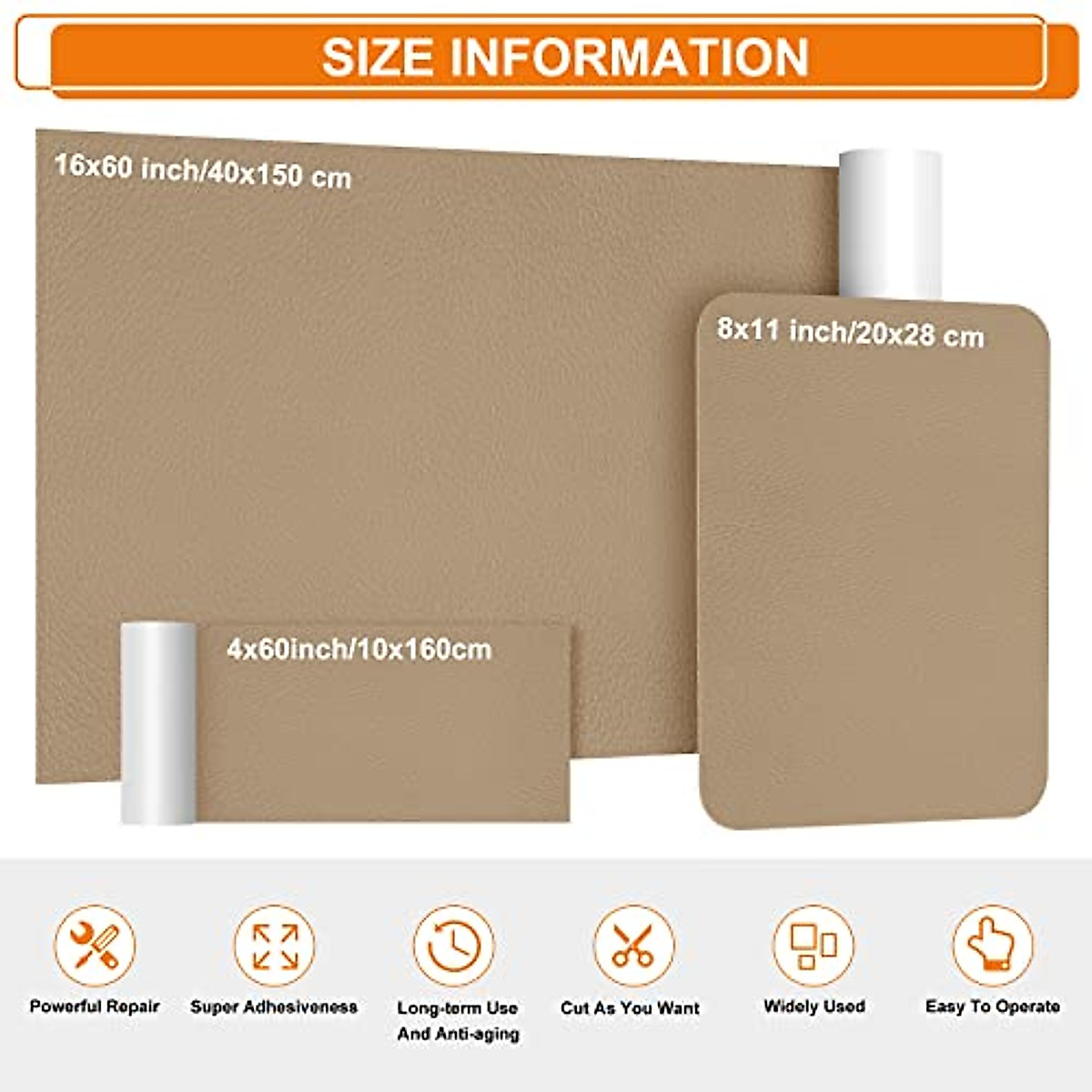 Leather Repair Tape Patches - 4 x 63 inch Self-Adhesive Leather Repair Patch for Couch - Vinyl Leather Repair Tape Kit for Furniture,Car Seat,Sofas,Chairs,Handbags,Jackets, Dark Beige