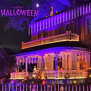 WAKAKA 2 Pack Purple Solar Christmas Lights Outdoor Waterproof, Total 16 Tubes 288 LED Solar Meteor Shower Lights, Falling Rain Lights for Outside Tree Christmas Decorations