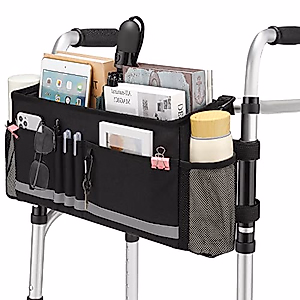 EXLIFBAG Walker Basket, Folding Walker Bag with Cup Holder, Walker Accessories for Seniors, Black