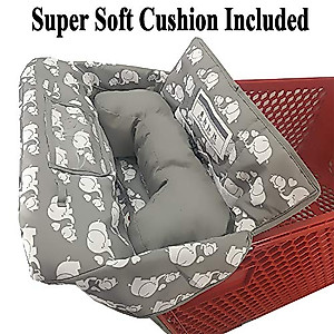 Soft Pillow Attached 2-in-1 Shopping Cart and High Chair Cover for Baby~Padded~Fold'n Roll Style~Portable with Free Carry Bag (Elephant)