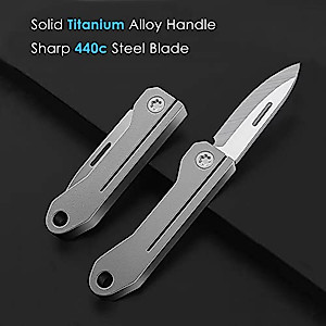 Juzpio Titanium Alloy Small Keychain Knife, Mini Folding Pocket Knife for Women Men, EDC Box Cutter (Titanium Alloy Handle/ 440c Steel Blade)