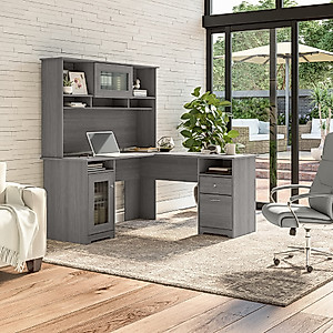Bush Furniture Cabot L Shaped Computer Desk with Hutch, 60W, Natural Maple