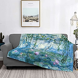 Monet Water Lilies Soft Blanket All Season Fuzzy Throw Warm Lightweight Blanket Flannel Blankets Fleece Throws for Bed Sofa Couch Travel Home Living Room Decor 60"x50"