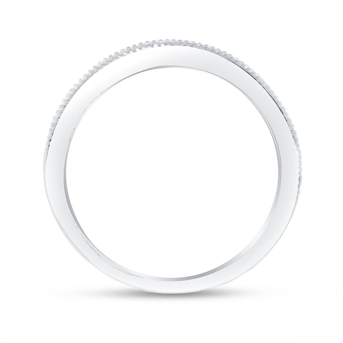 Size - 8.5 - Solid 14k White Gold 3mm Round Cut Milgrain Pave Set Anniversary Ring Wedding Band CZ Cubic Zirconia 1/2 cttw.