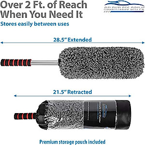 Relentless Drive Car Duster Exterior Scratch Free - Premium Microfiber Duster for Car - Long Secure Extendable Handle, Removes Pollen, Dust & Lint - Large Duster for Car, Truck, SUV, RV & Motorcycle