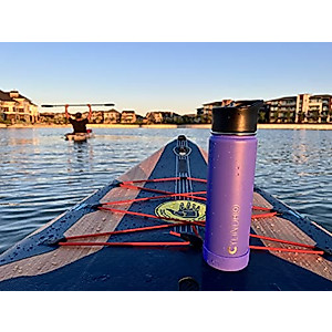 Cylindro Water Bottle, Triple-Layer Stainless Steel - 3 Lids, Vacuum Double Walled Copper Lined, BPA Free, w/ Silicone Boot, Hot & Cold - 22 Oz Veri Peri Purple