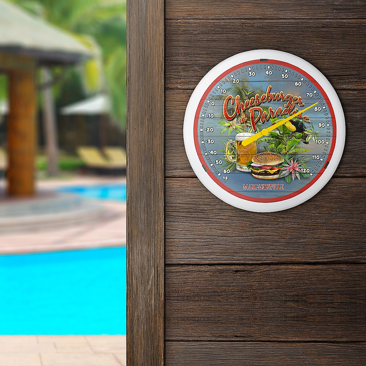 La Crosse Cheeseburger in Paradise 13.25-inch It's 5 O'Clock Somewhere Margaritaville Analog Dial Thermometer, Multi