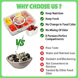 Portable Divided Serving Tray with Lid with Handle, 8 Compartment Snackle Box Container,- For Clear Organizer Fruit, Candy, Nuts,Snacks,Great for parties, beach fun and outdoor camping(8)