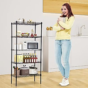 NiamVelo 5 Tier Wire Shelving Unit NSF Storage Shelving Adjustable Metal Wire Shelf Rack 21.5’’ x 11.6’’ x 47.6’’(LxWxH) Wire Rack for Kitchen, Office, Living Room, 750 Lbs Weight Capacity (Black)
