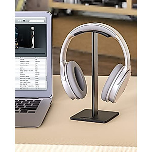 New bee Headphone Stand Headset Holder Earphone Stand with Aluminum Supporting Bar Flexible Headrest ABS Solid Base for All Headphones Size (Black)