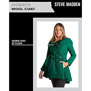 Steve Madden Women's Single Breasted Wool Coat, Green, Small