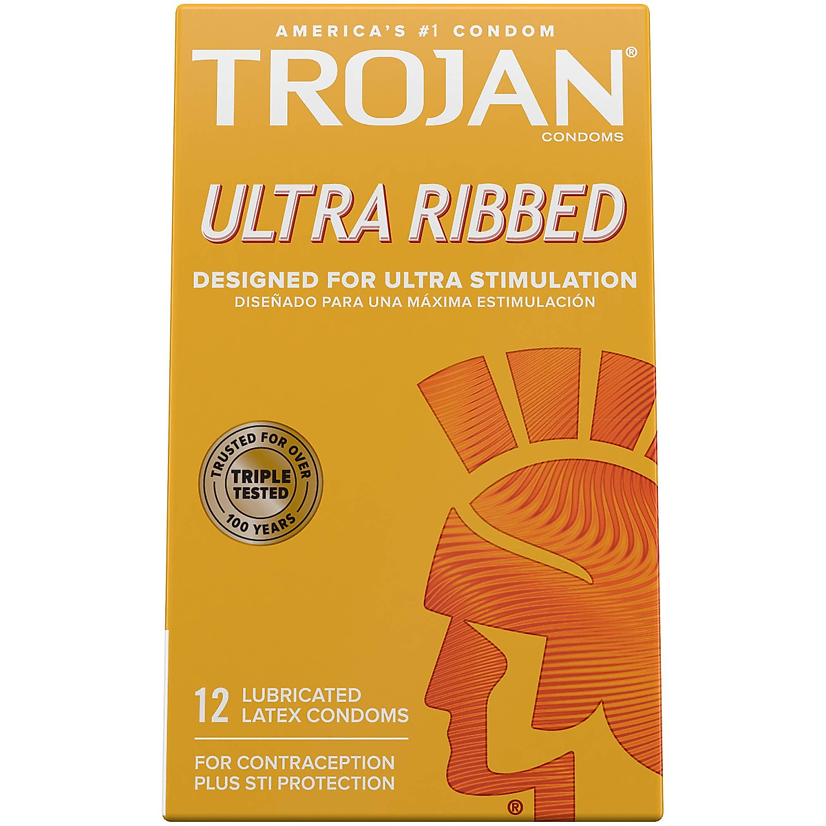 TROJAN Ultra Ribbed Premium Lubricated Condoms, 12 Count