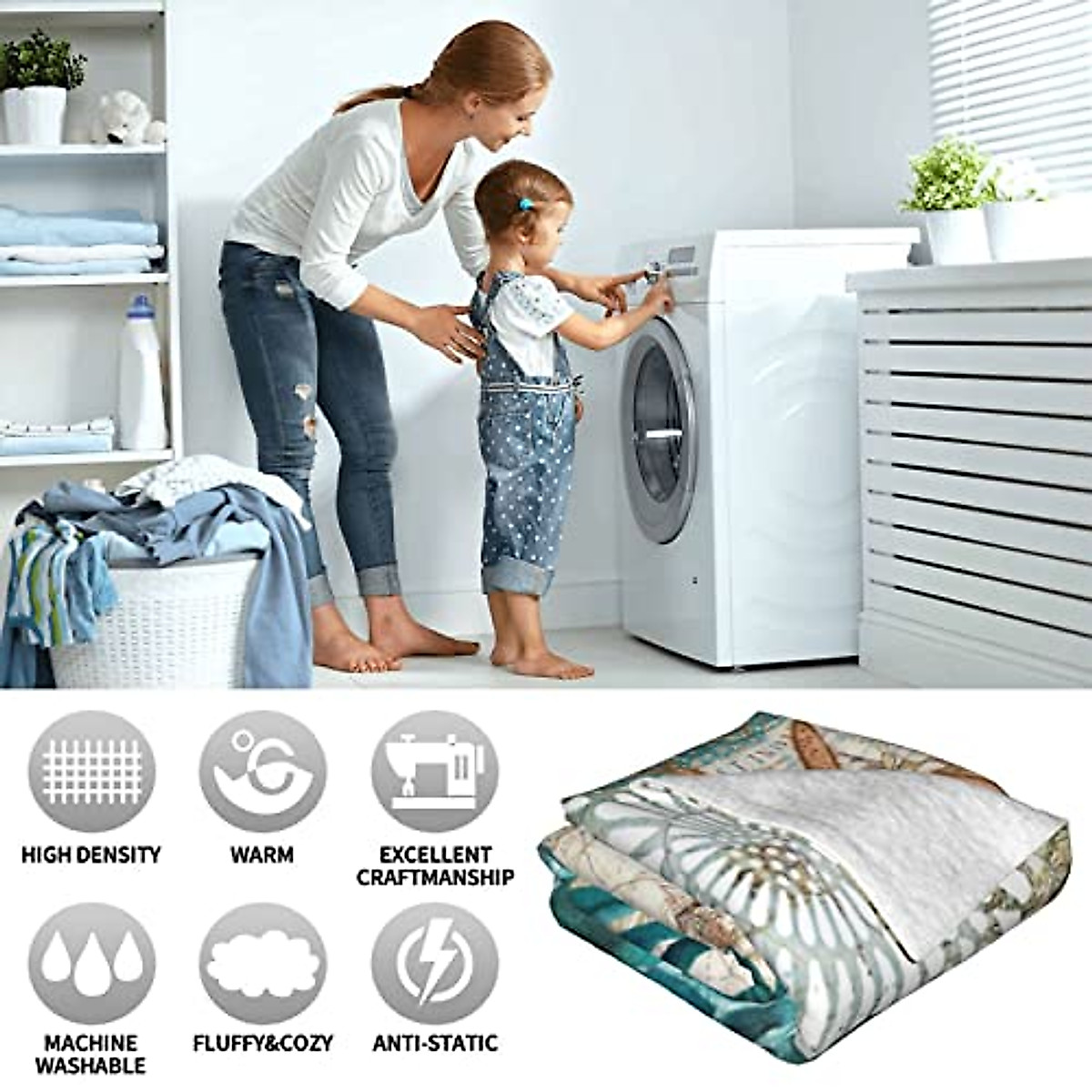 Plush Air Conditioning Throw Blanket, Vintage Ocean Turtle Starfish World Map Ultra-Soft Cozy Plush Blankets for Bed Couch Chair Office Living Room 50"x40".