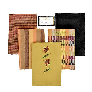 TALVANIA Holiday Harvest Kitchen Dish Towels Pack of 5 Dish Cloths– Durable Quality Hand Towel 16" X 26" – Elegant All Purpose Fall Theme Kitchen Towel Set – Easy Clean – Ideal Gift Thanksgiving