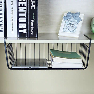 Under Shelf Basket, 4 Pack Black Wire Rack, Slides Under Shelves for Storage Space on Kitchen Pantry Desk Bookshelf Cupboard