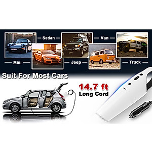 Galsoar Portable Vacuum Cleaner, Handheld 7500Pa Wet and Dry Strong Suction Car Vac, High Power for Interior Cleaning, DC 12V Lightweight with Low Noise Only for Car, White