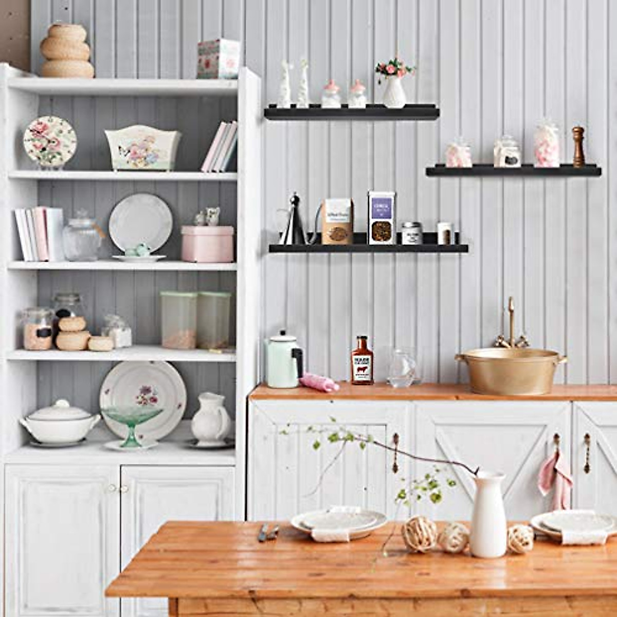 36 Inch Black Floating Wall Ledge Shelves Set of 3, Photo Picture Ledge Shelf with Lip for Office, Bedroom, Living Room, Kitchen