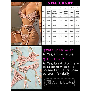 Avildlove Sexy Lingerie Set Garter Lace Naughty Floral Embroidery Plus Size (Pink, XXL)