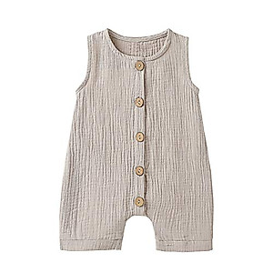 Cecobora Infant Newborn Baby Boys Girls Cotton Linen Romper Summer Jumpsuit Sleeveless Overalls Clothing Set (Grey, 0-3 Months)