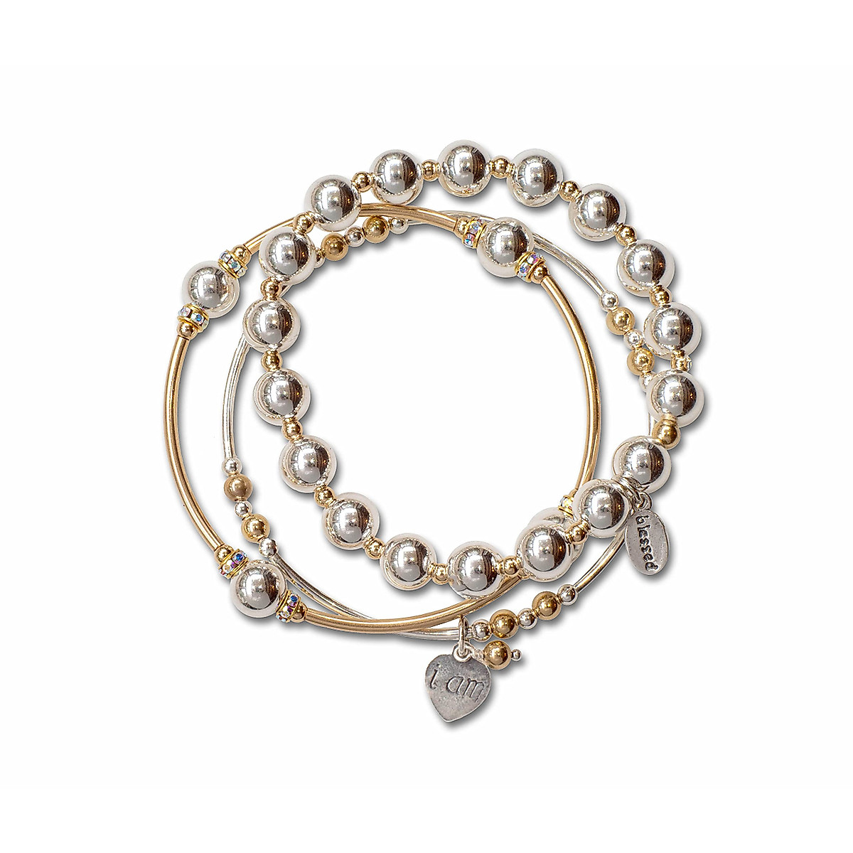 Made As Intended I Am Blessed Bracelet Trio in Sterling Silver and Gold (Silver & Gold, 8.00)