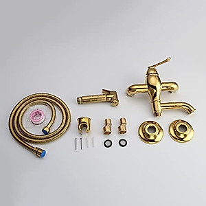 MINJING Bidet Sprayer Kit for Toilet Gold Hand Held Sprayer Toilet Attachment 360 Rotation Double Handle Bidet Attachment Faucet Sprayer Kit for Toilet,B