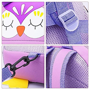 KK CRAFTS Preschool Toddler Backpack with Leash, 3D Cute Cartoon Neoprene Animal Schoolbag for Kids Boys Girls（Purple Owl）