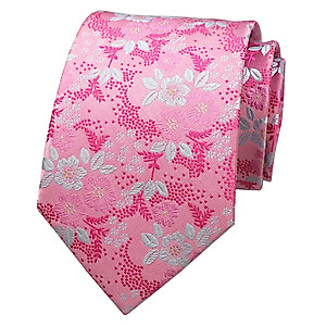Elfeves Men's Women Boys Pink White Small Designer Jacquard Silk Tie Formal Self Necktie