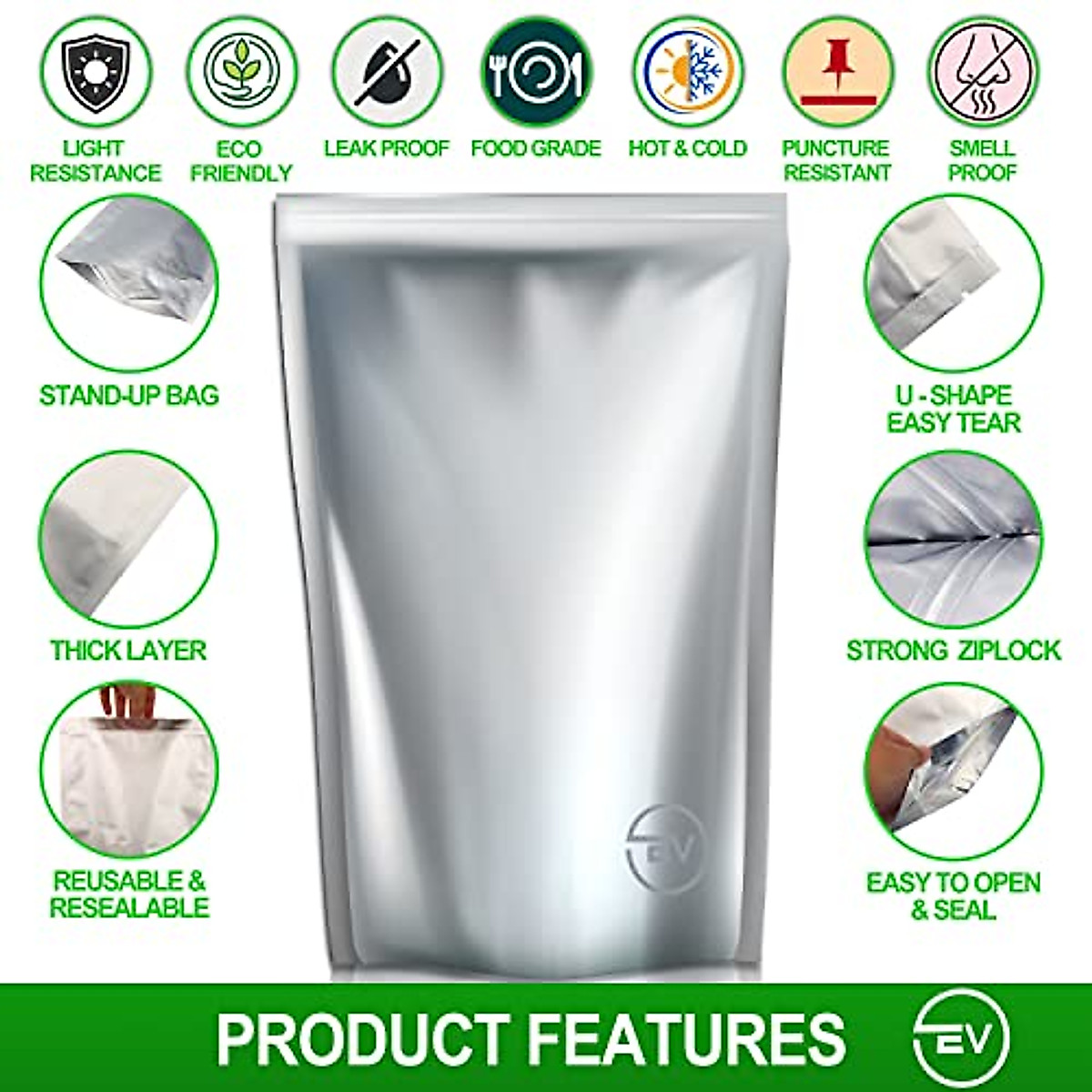 EVER VARIETY 1 Gallon Mylar Bags for Food Storage, Resealable Mylar Bags with Oxygen Absorbers, 30 pcs Reusable Mylar Vacuum Seal Bags with Labels, Heat Sealable Mylar Bags