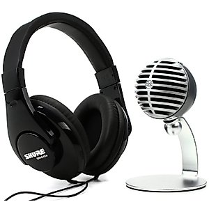 Shure Mobile Recording Kit with SRH240A Headphones and MV5 Microphone - Record & Monitor Professional Content with Real-Time Monitoring, Connect Directly to Computer or Mobile Phone (MV5/A-240 BNDL)