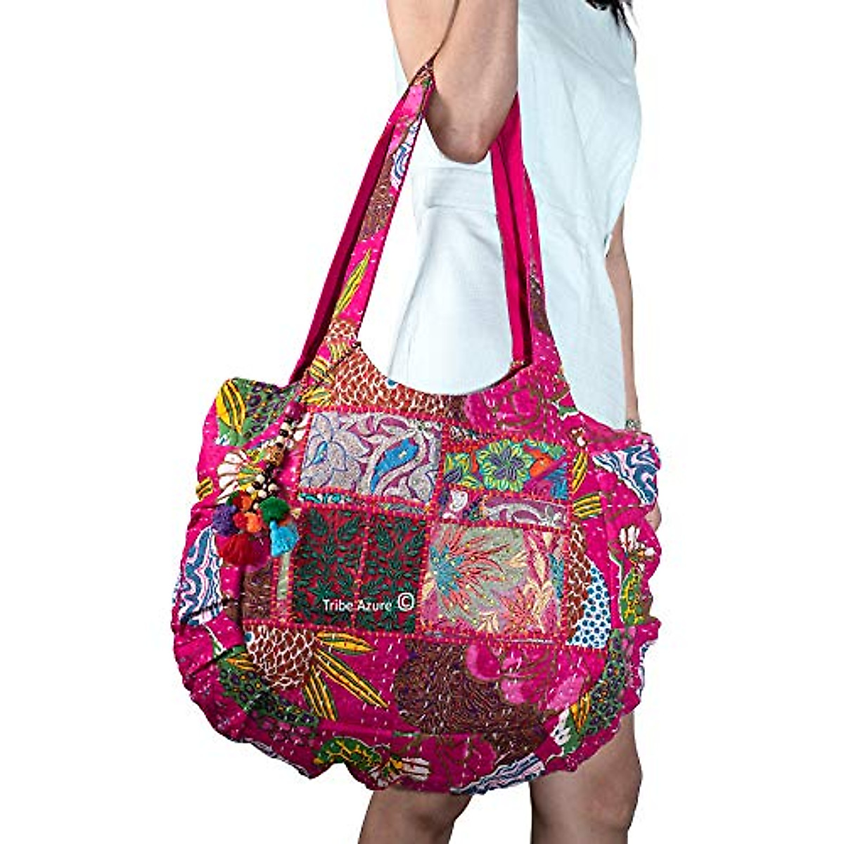 TribeAzure Large Fashion Pink Canvas Shoulder Bag Handbag Unique Tote Quilt Vintage Beach Travel Summer